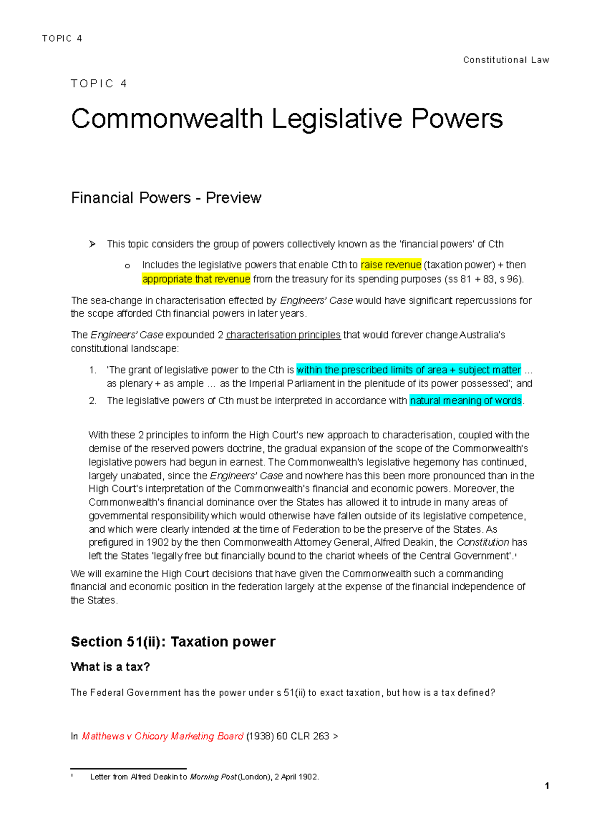 Commonwealth Legislative Powers - Notes - C o n s t i t u t i o n a l L ...