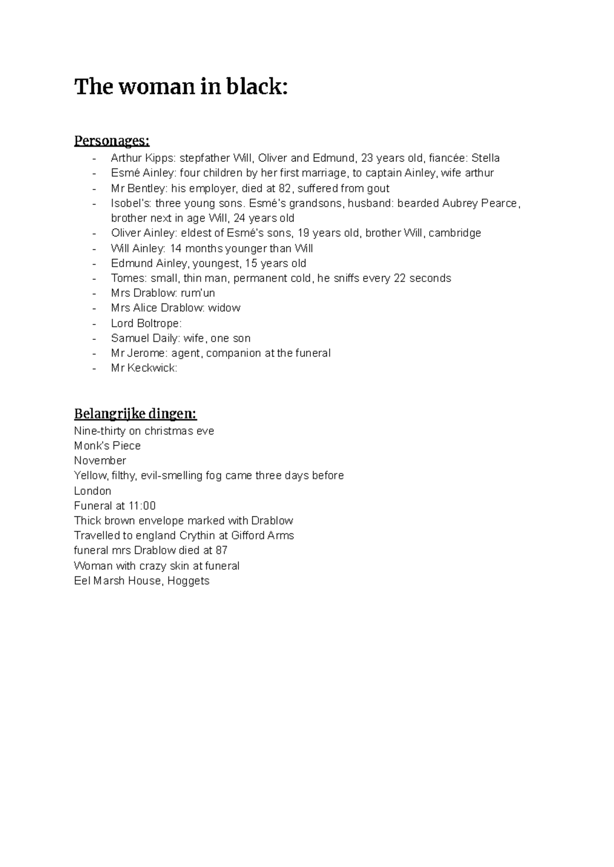 The Woman in Black - The woman in black: Personages: - Arthur Kipps ...