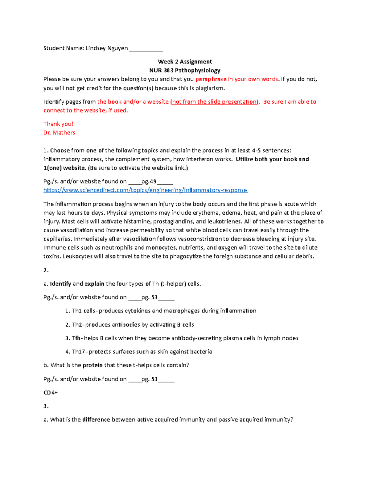 Chapter 2, 11 Assignments Pathophysiology - Student Name: Lindsey ...