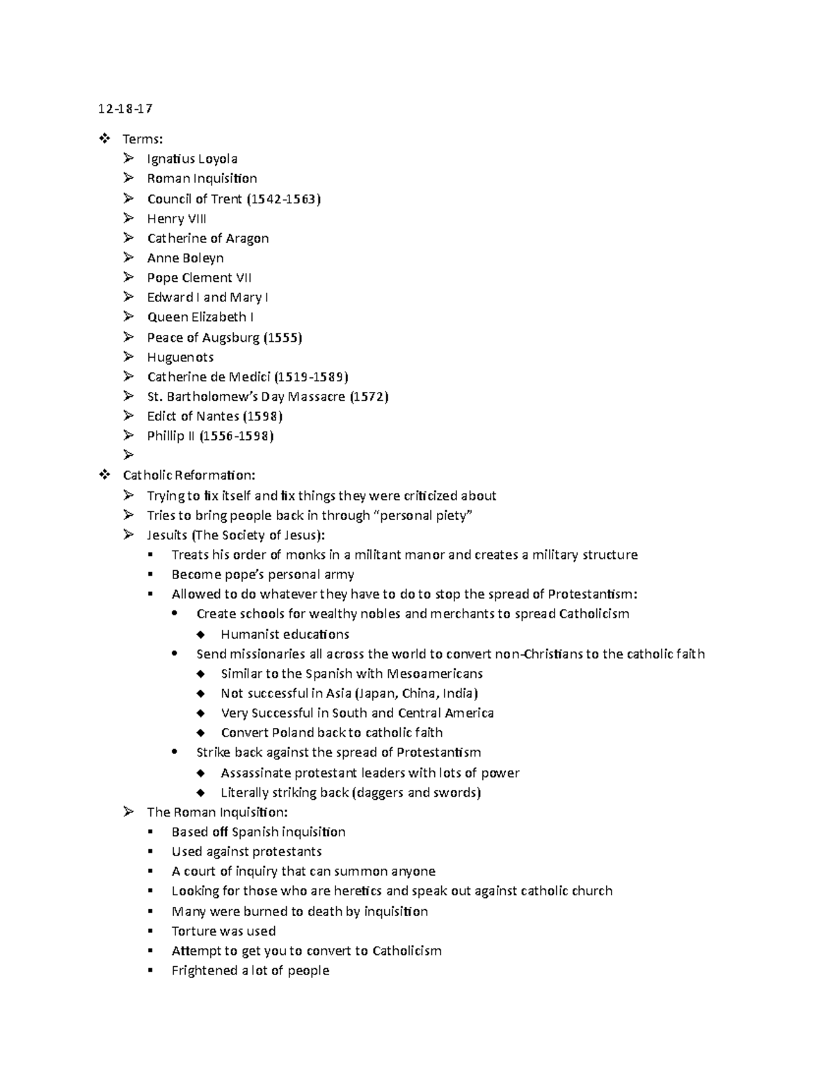 12-18-17 - Lecture notes lecture 6 - Terms: Ignatius Loyola Roman ...