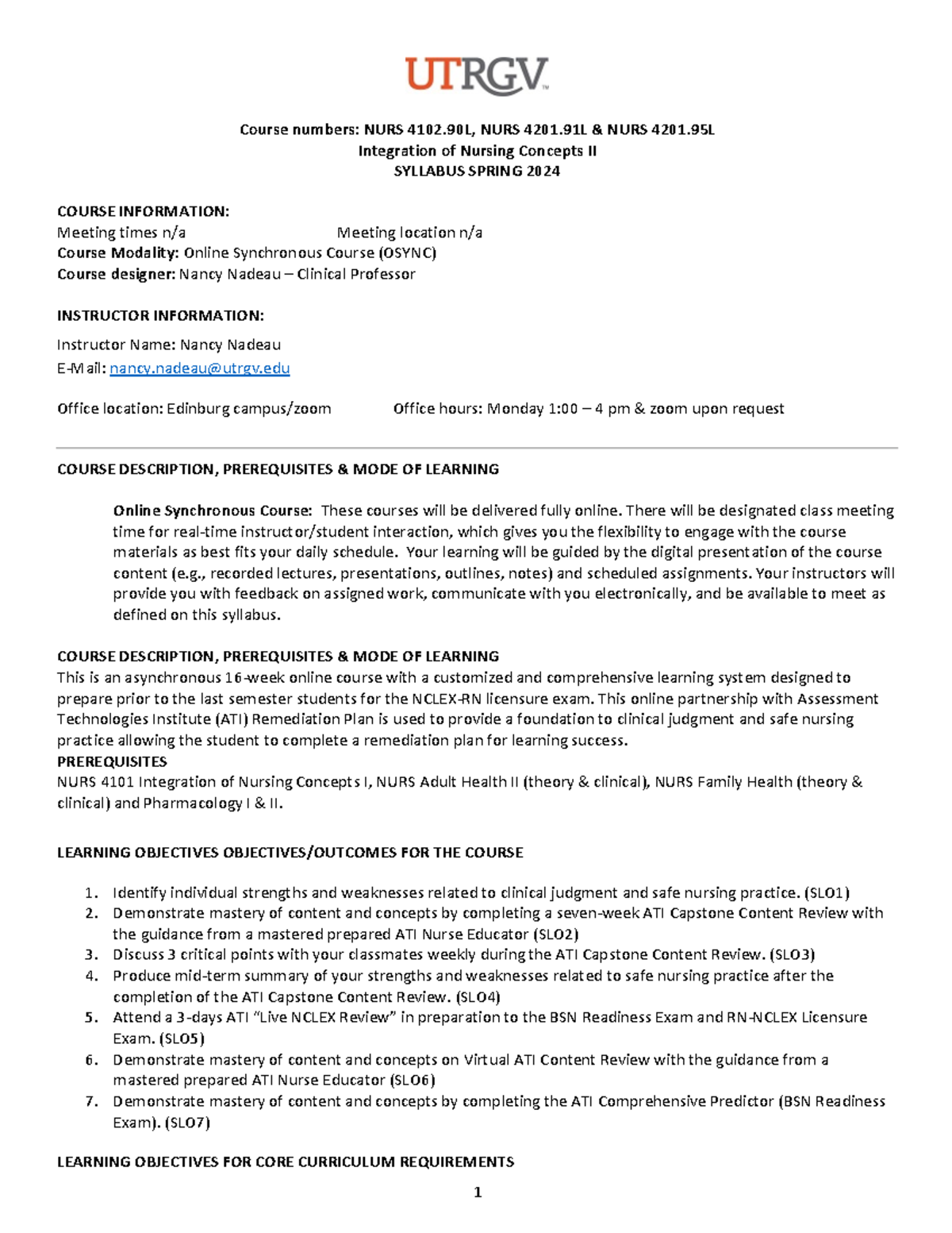 NURS 4102 Syllabus - Course numbers: NURS 4102, NURS 4201 & NURS 4201 ...