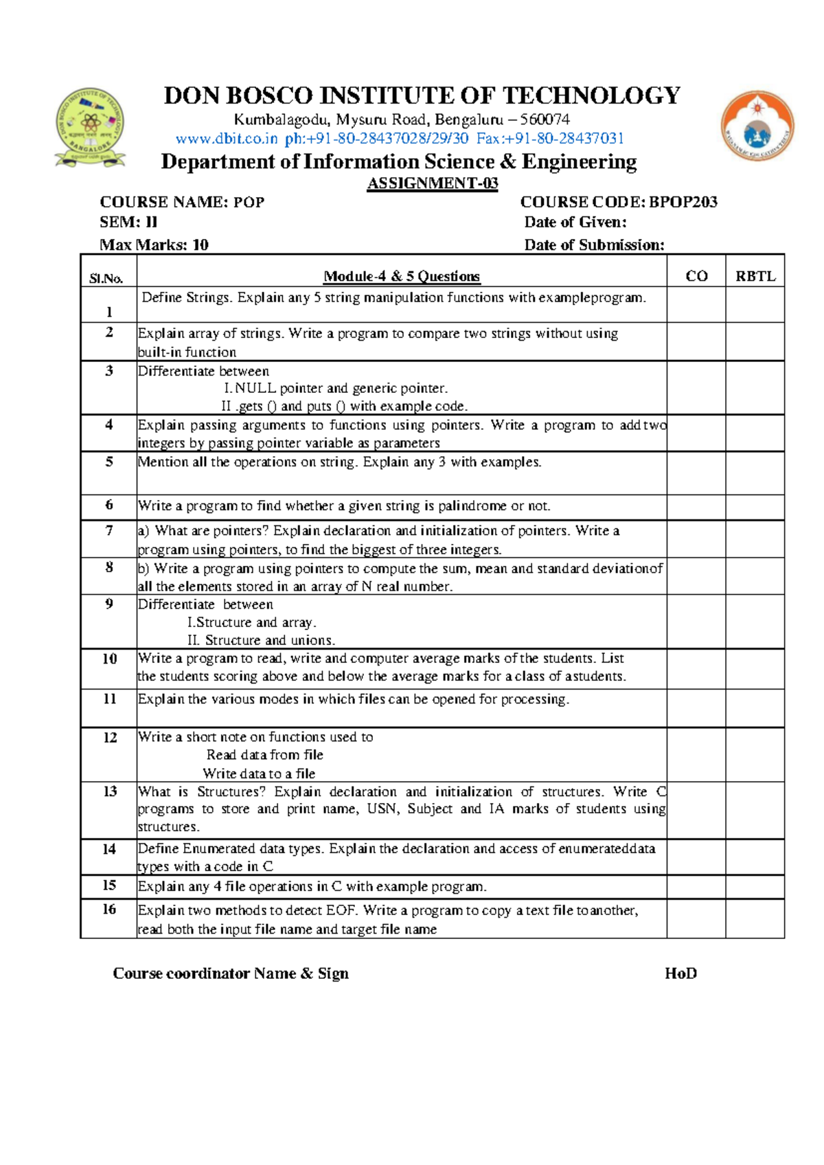 Principles of programming practice Assignment questions for exam module ... Principles of programming practice Assignment questions for exam module ...