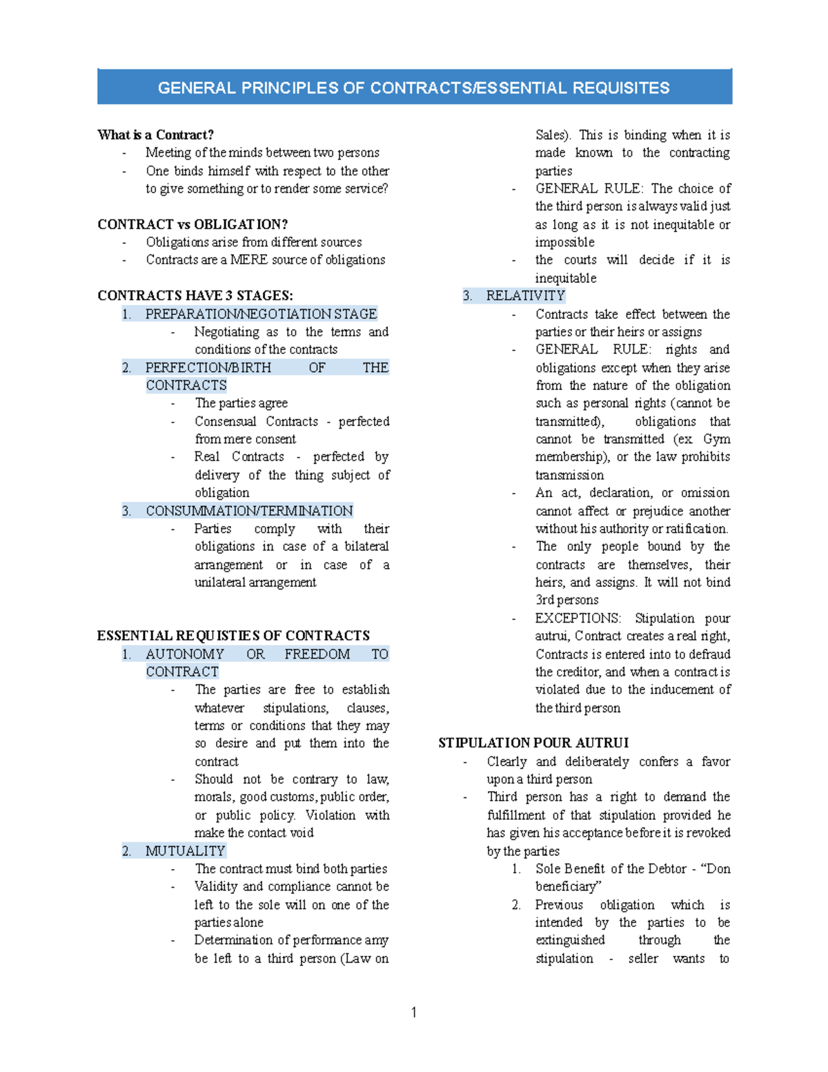 CONTRACTS - GENERAL PROVISIONS/ESSENTIAL REQUISITIES NOTES - What is a ...