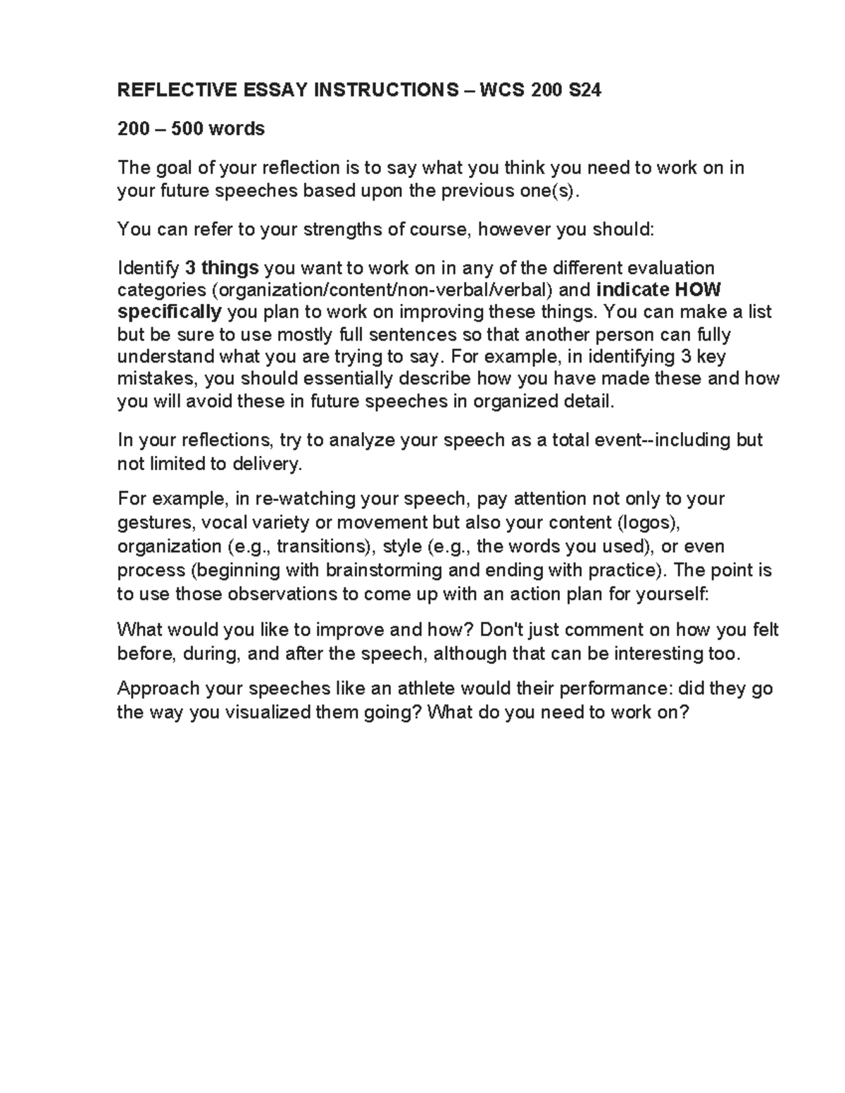 Reflective Essay S24 - REFLECTIVE ESSAY INSTRUCTIONS – WCS 200 S 200 ...