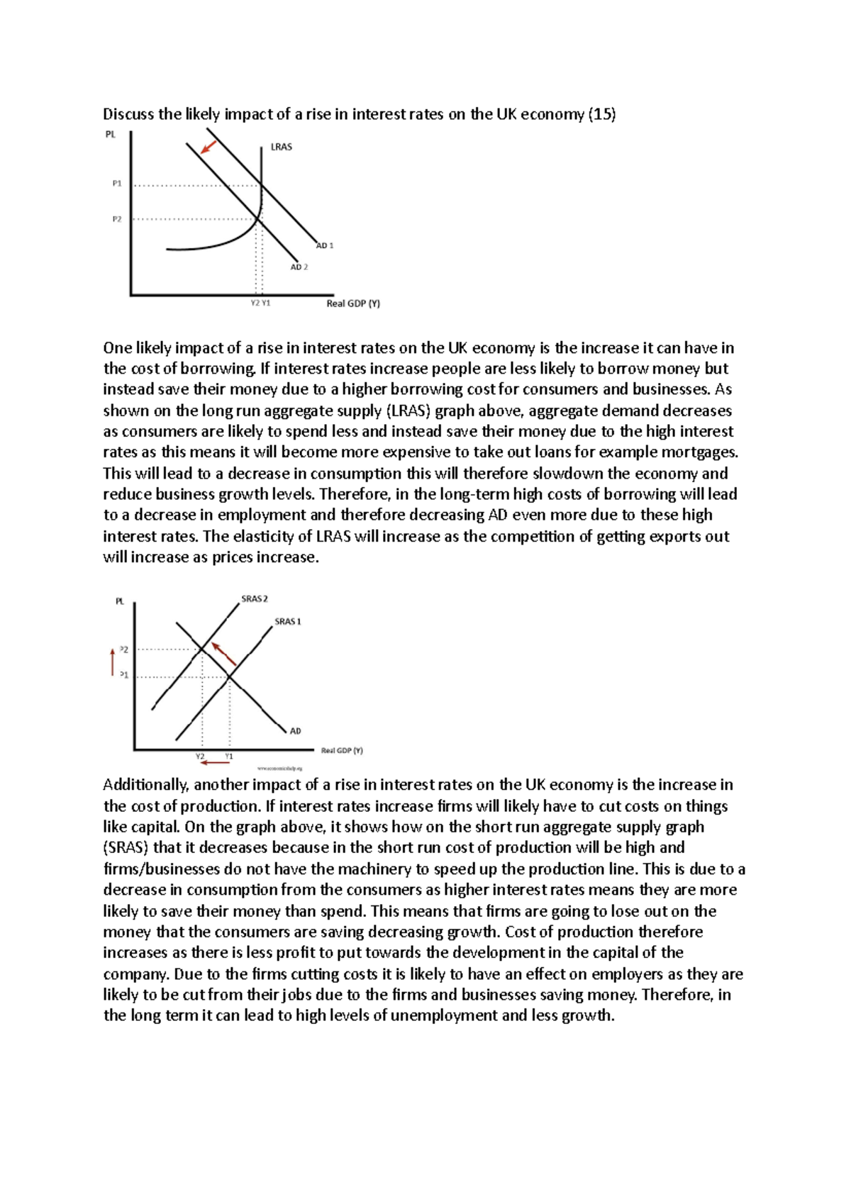 15 marker on high interest rates - Discuss the likely impact of a rise ...