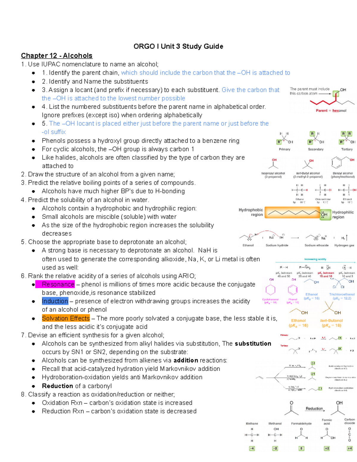 ORGO I Unit 3 Study Guide - ORGO I Unit 3 Study Guide Chapter 12 ...