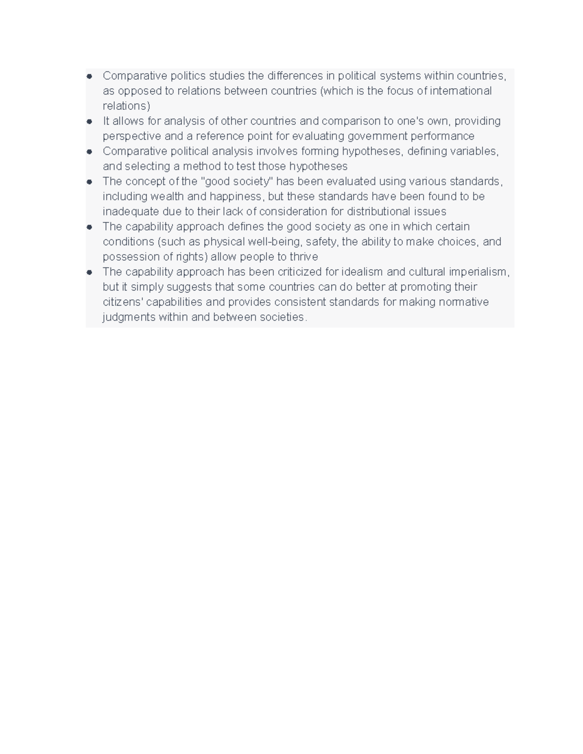 Chp 1 lecture notes key points - Comparative politics studies the ...