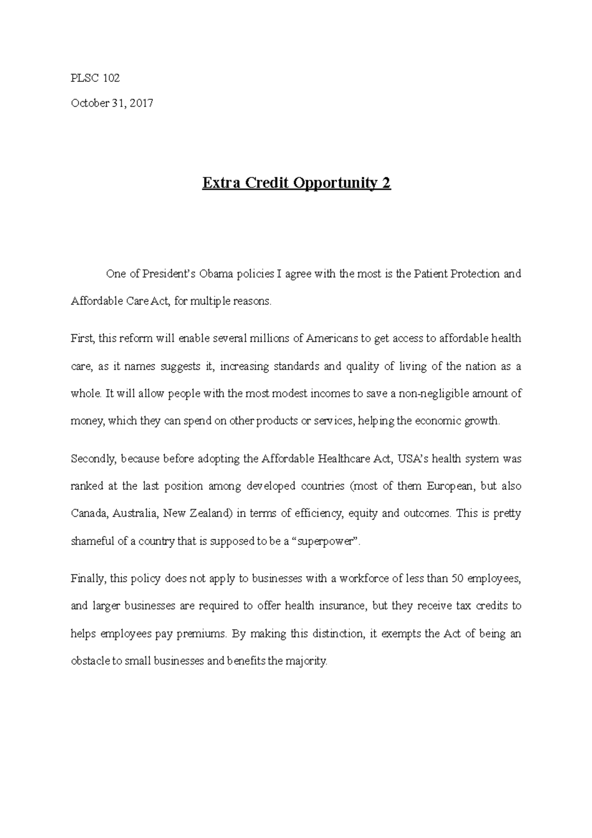 Extra Credit opportunity 2 - PLSC 102 October 31, 2017 Extra Credit ...