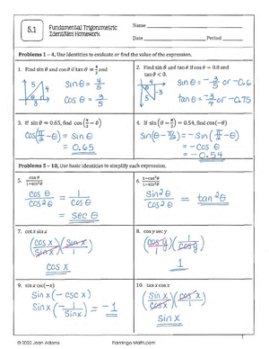 5.3 sum and difference identities homework - 5 Sum and Difference Name ...