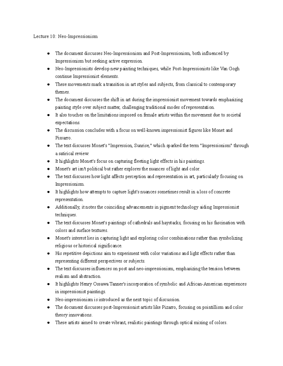 Vis 22 lecture notes pt.2 - Lecture 10: Neo-Impressionism The document ...