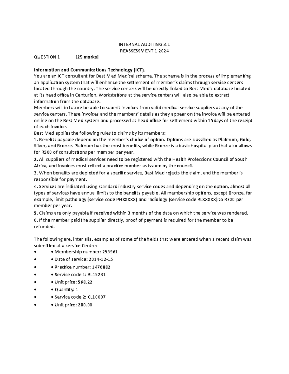 Mock Question -IA 3.1 - 2024 - INTERNAL AUDITING 3. REASSESSMENT 1 202 ...