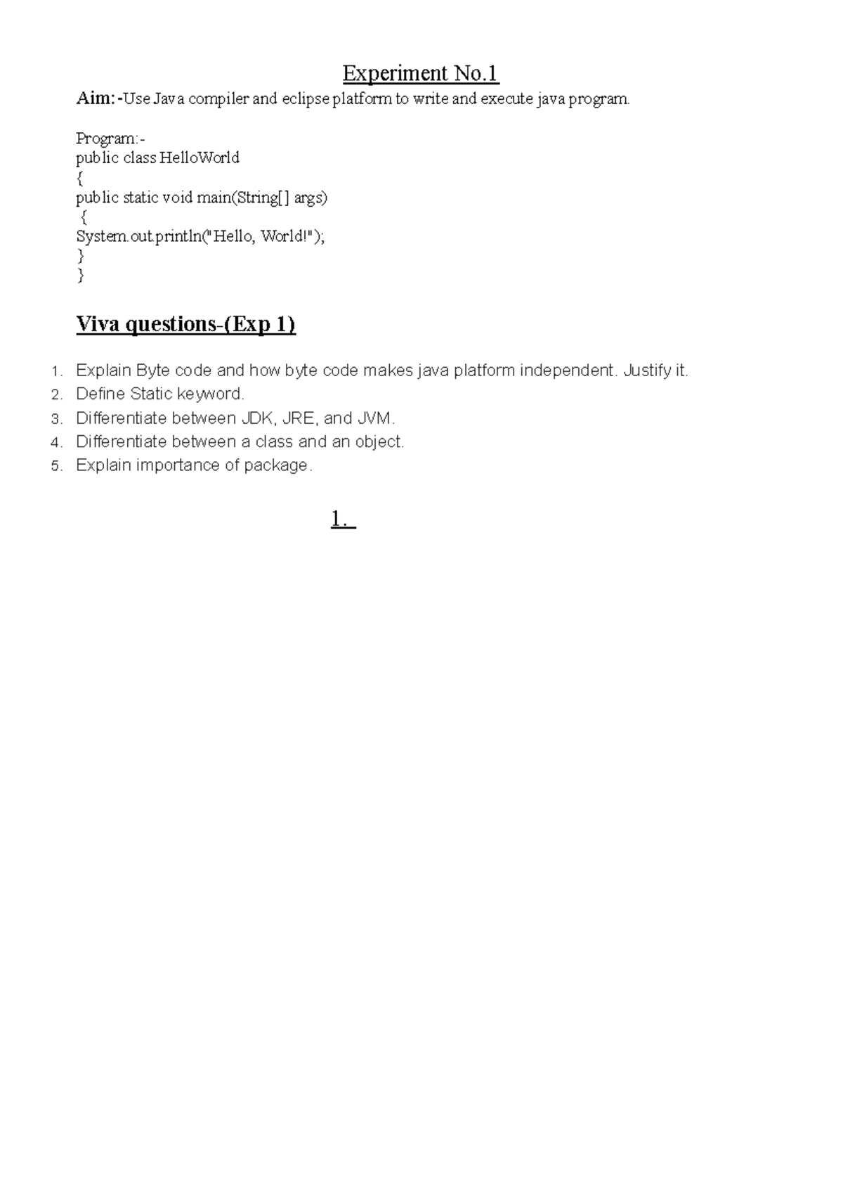 Btech 4th Sem Oops With Java Lab Experiment No Aim Use Java