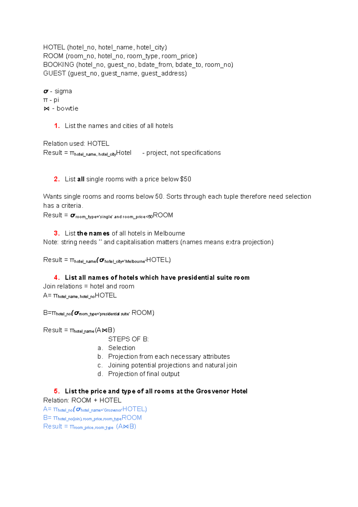 Database Notation and Simplification Process - HOTEL (hotel_no, hotel ...