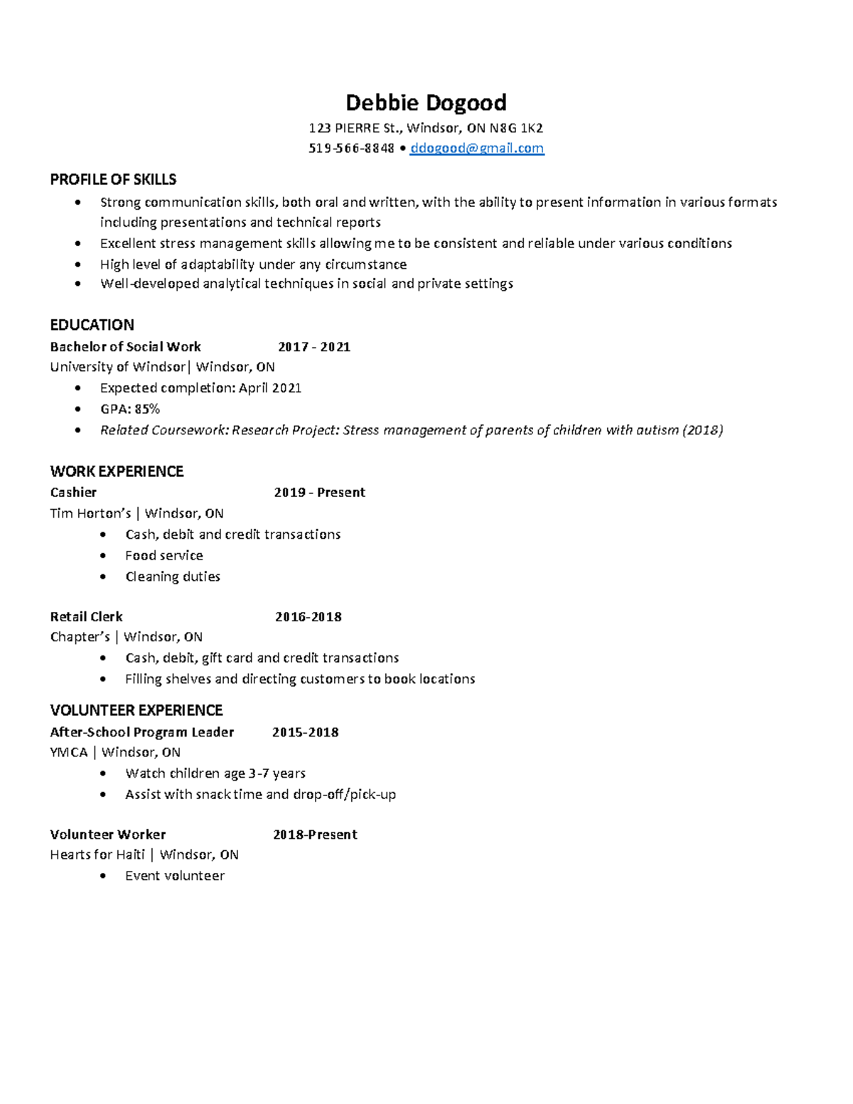 Debbie Dogood Bad Resume Sample Practice - Debbie Dogood 123 PIERRE St ...