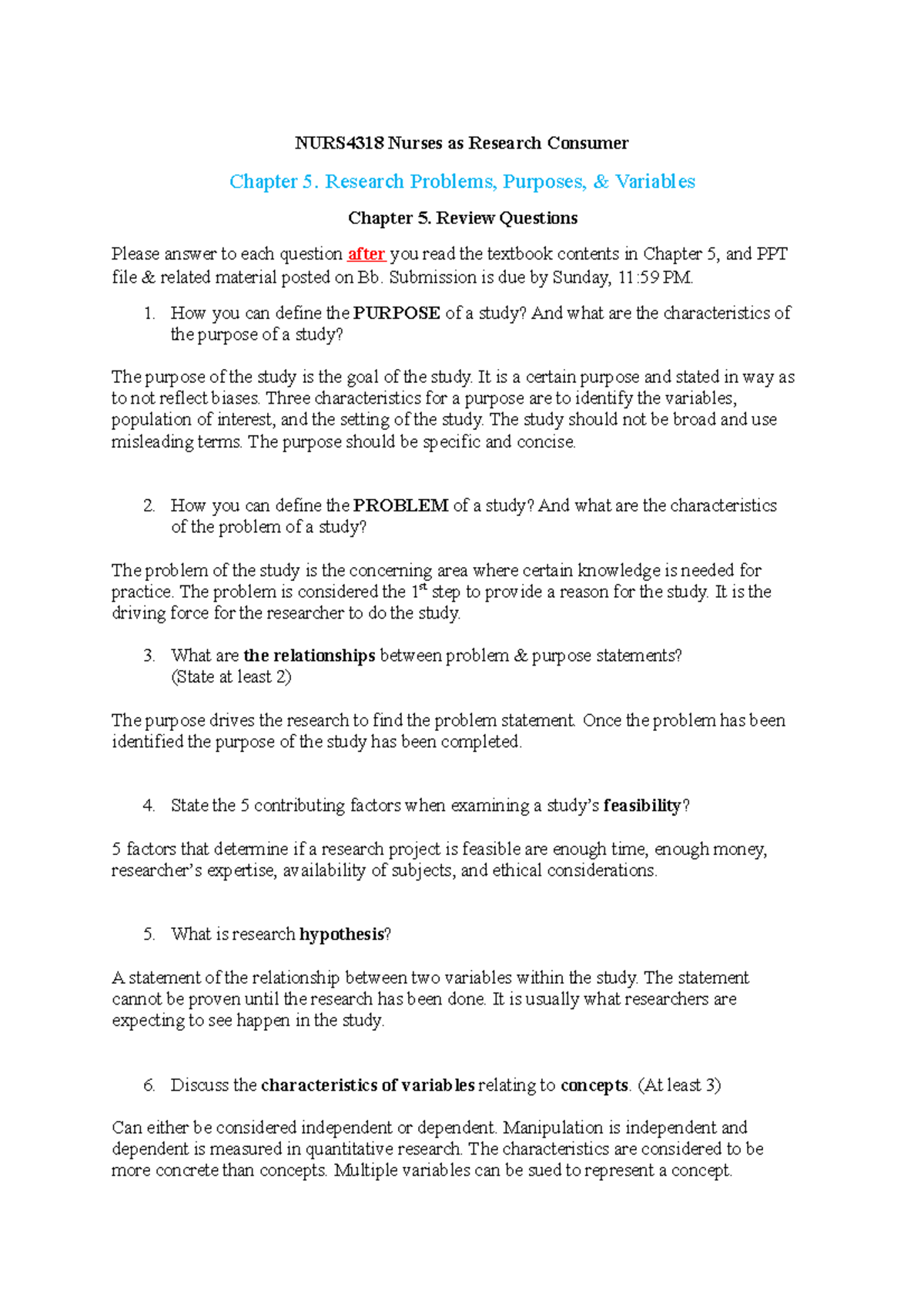 Chapter 5 review questions answered - NURS4318 Nurses as Research ...