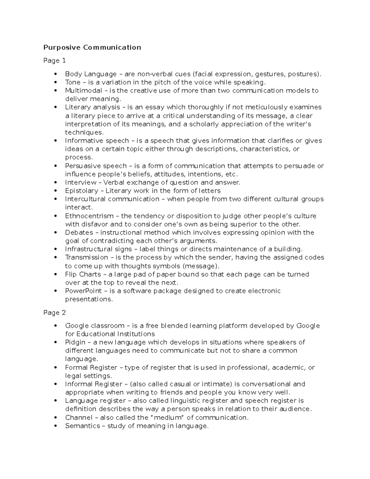 General Education Notes 2023-2024 - Purposive Communication Page 1 Body ...