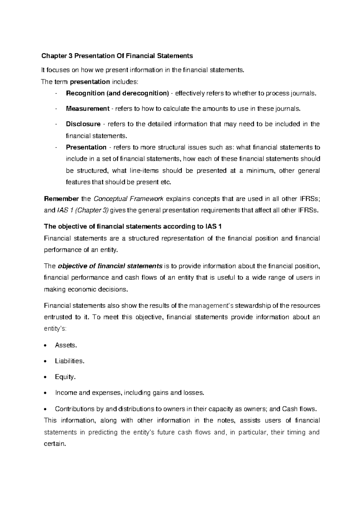 Chapter 3 Presentation Of Financial Statements Notes - The term ...