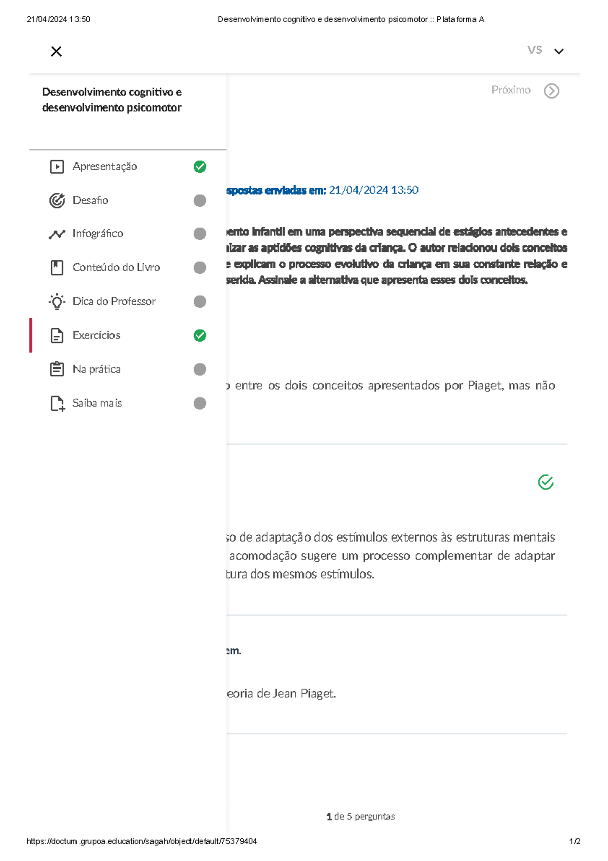 Atividade Neuro - PAPER - 21/04/2024 13:50 Desenvolvimento cognitivo e ...