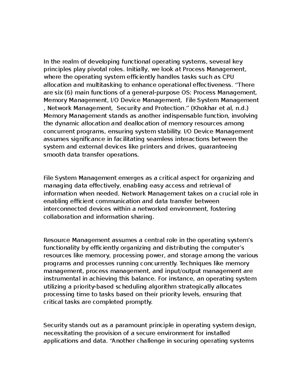 Cs2301 Written Assignment Submit In The Realm Of Developing Functional Operating Systems