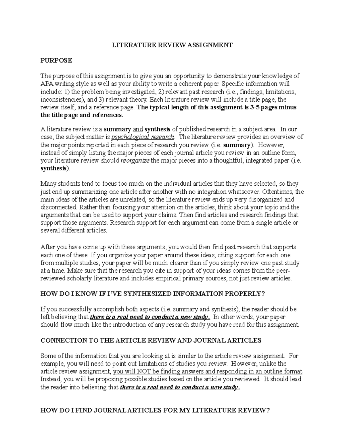 Literature Review Instructions and Grading Criteria (1) - LITERATURE ...