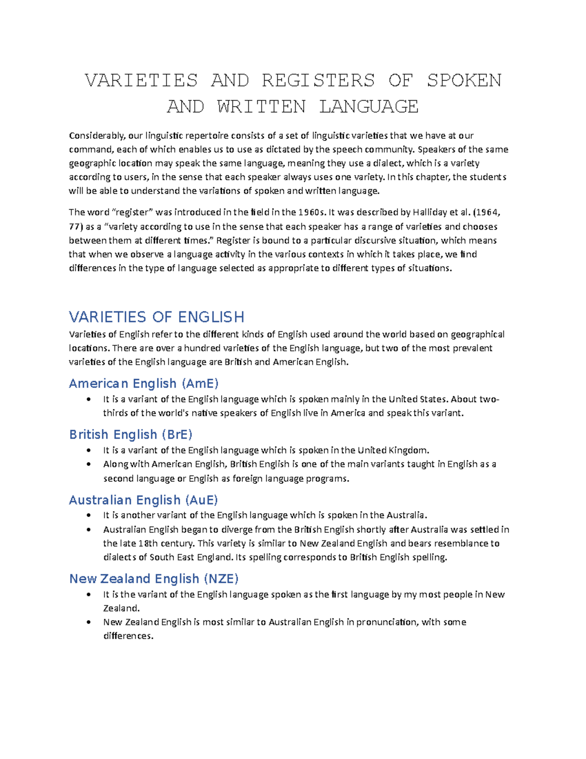 ENG 3A Chapter 4 Varieties AND Registers OF Spoken AND Written Language ...