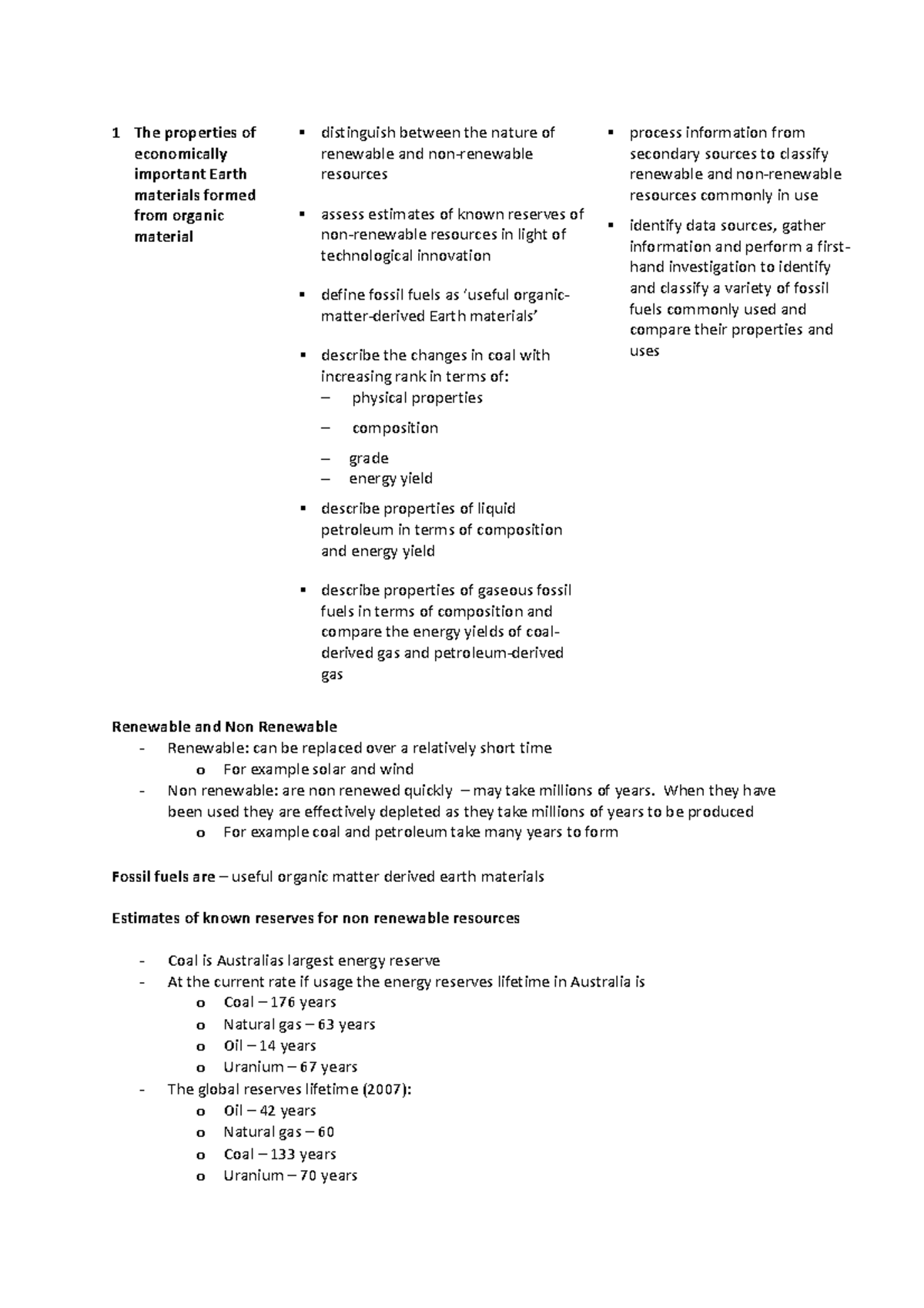 Earth Enviromental Science Notes - 1 The properties of economically ...
