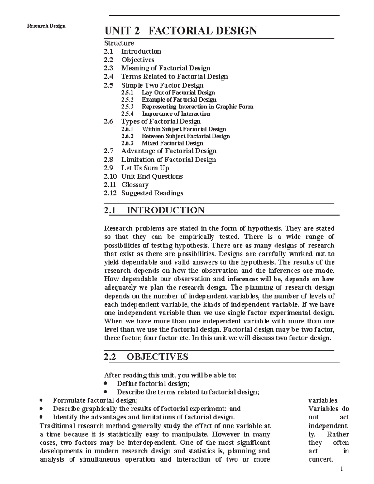2 factorial design - 1 UNIT 2 FACTORIAL DESIGN Structure 2 Introduction 2 Objectives 2 Meaning ...
