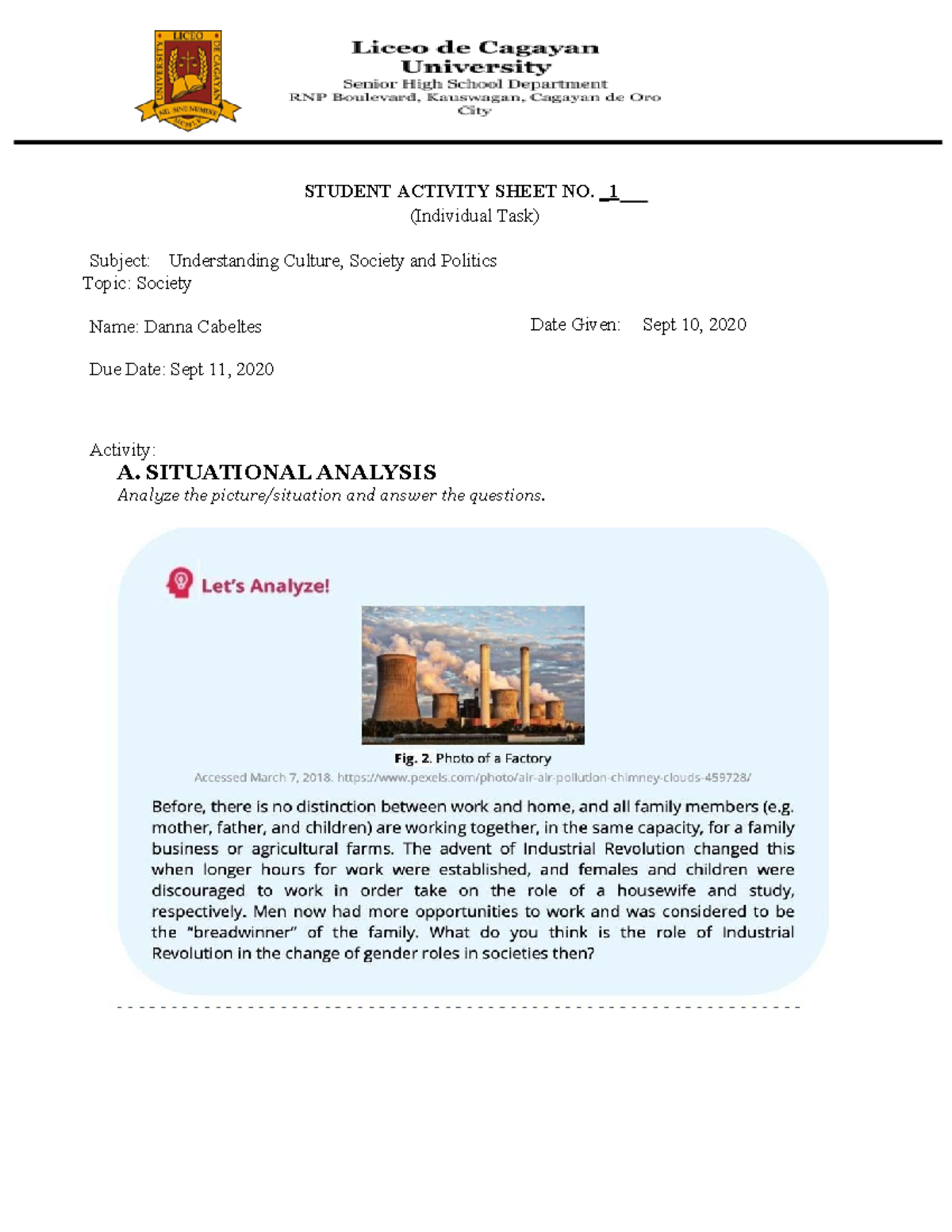 DAY 1 Activity Sheet 1 - very helpful in college - STUDENT ACTIVITY ...