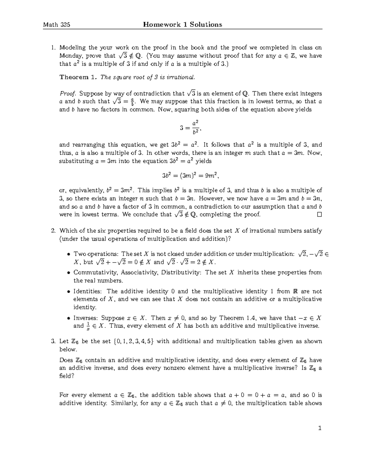 HW 1 Solutions - Math 325 Homework 1 Solutions Modeling the your work on the proof in the book ...