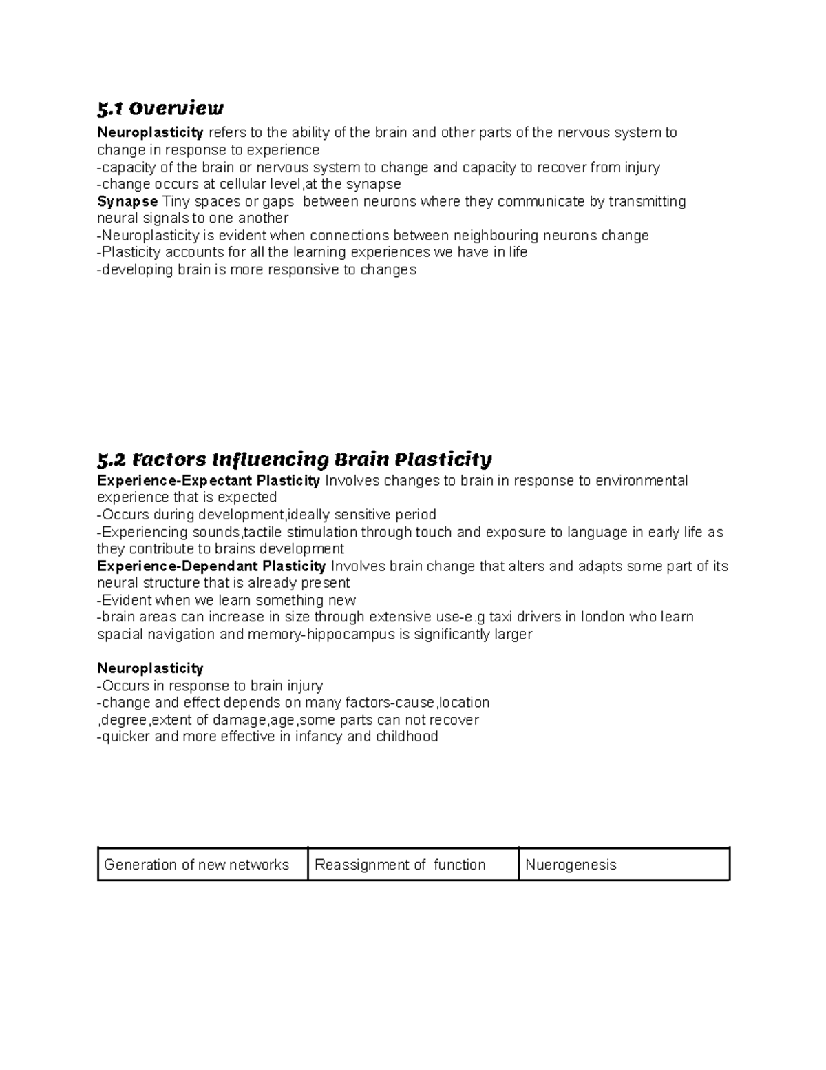 Brain plasticity and Brain injury - 5 Overview Neuroplasticity refers ...