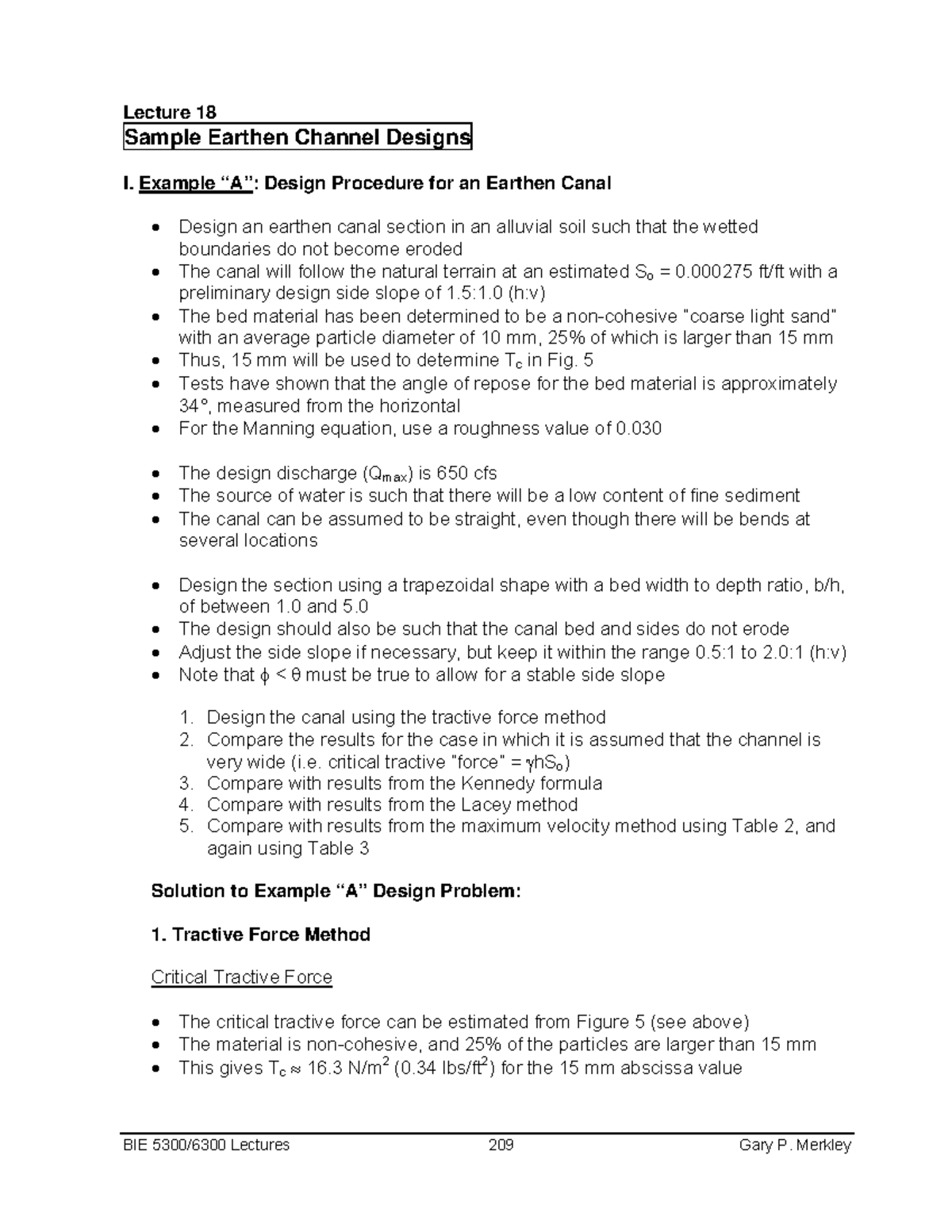 18 sample earthen channels designs - Lecture 18 Sample Earthen Channel ...