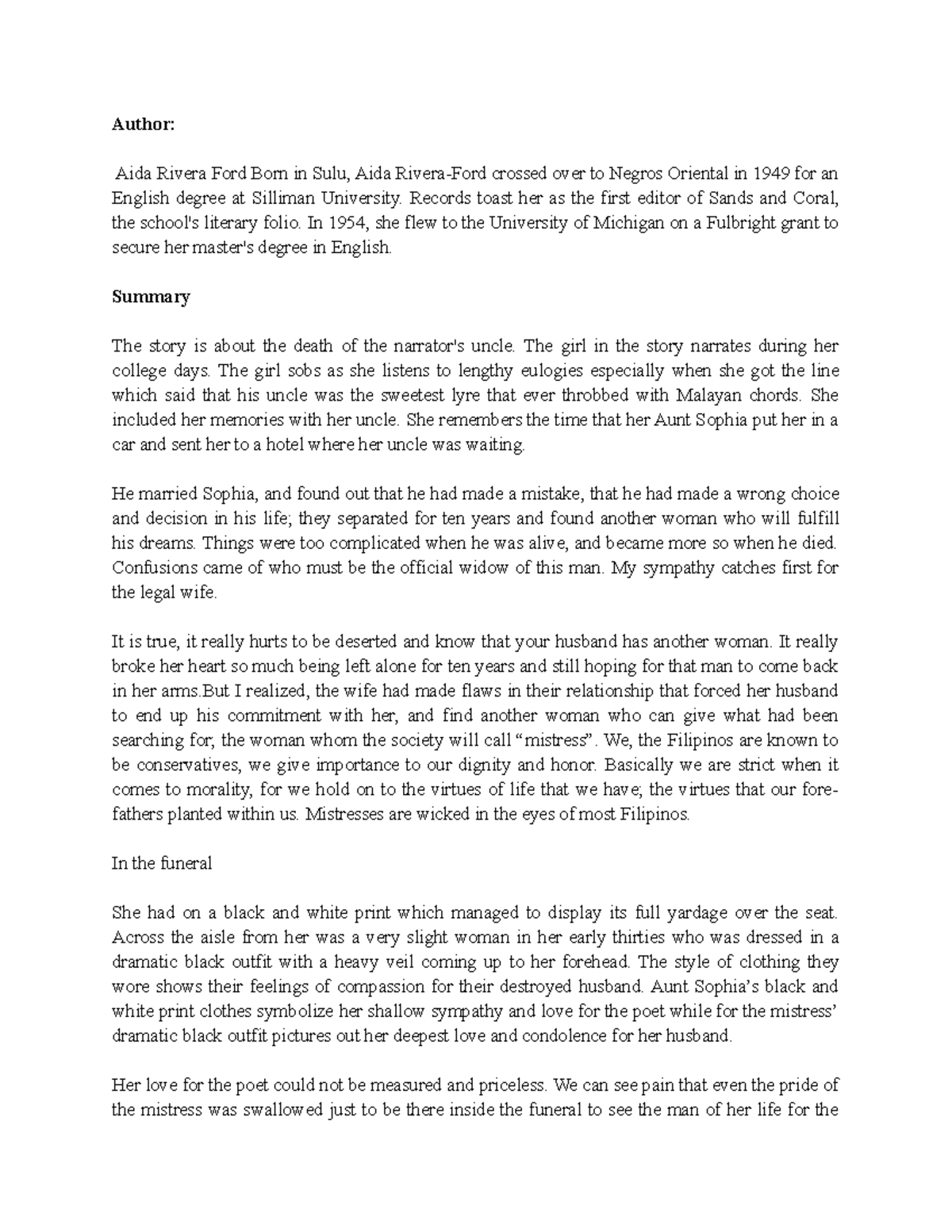 Chieftest mourner script - Author: Aida Rivera Ford Born in Sulu, Aida ...