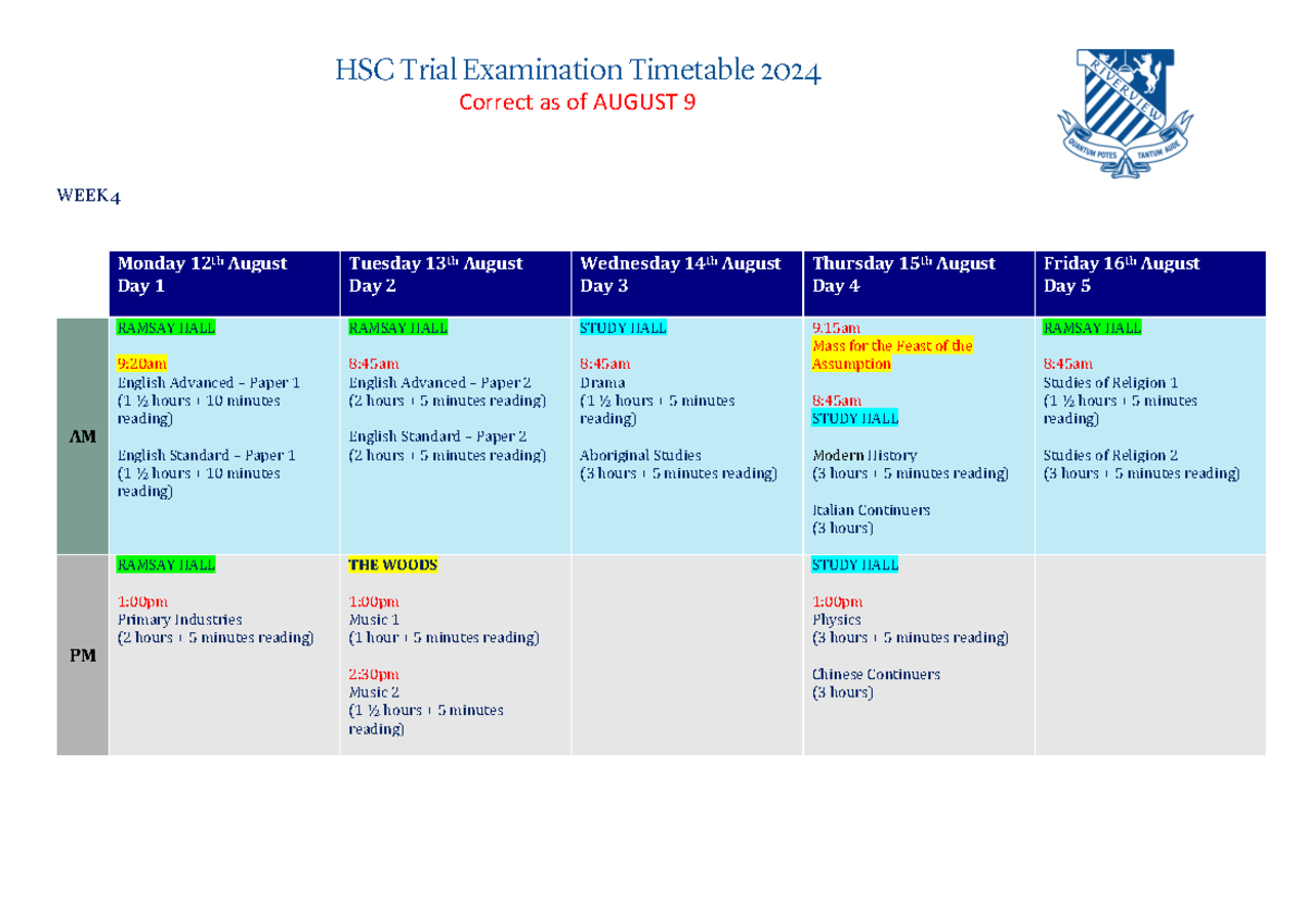 HSC Trial Examinatiodna,mdn Timetable 2024 - Studocu