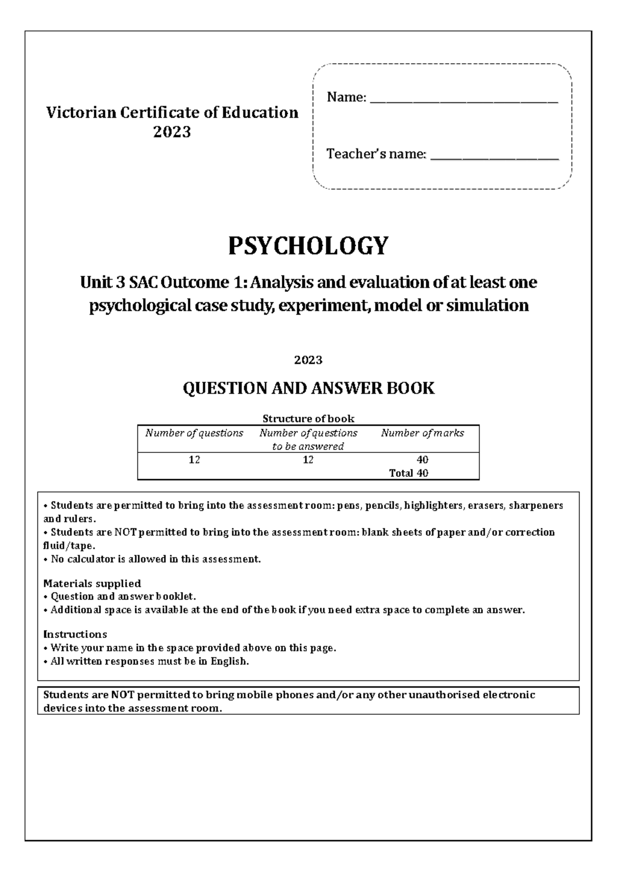 Unit 3 SAC 1 2023 - Question and Answer Book Revised - Victorian ...