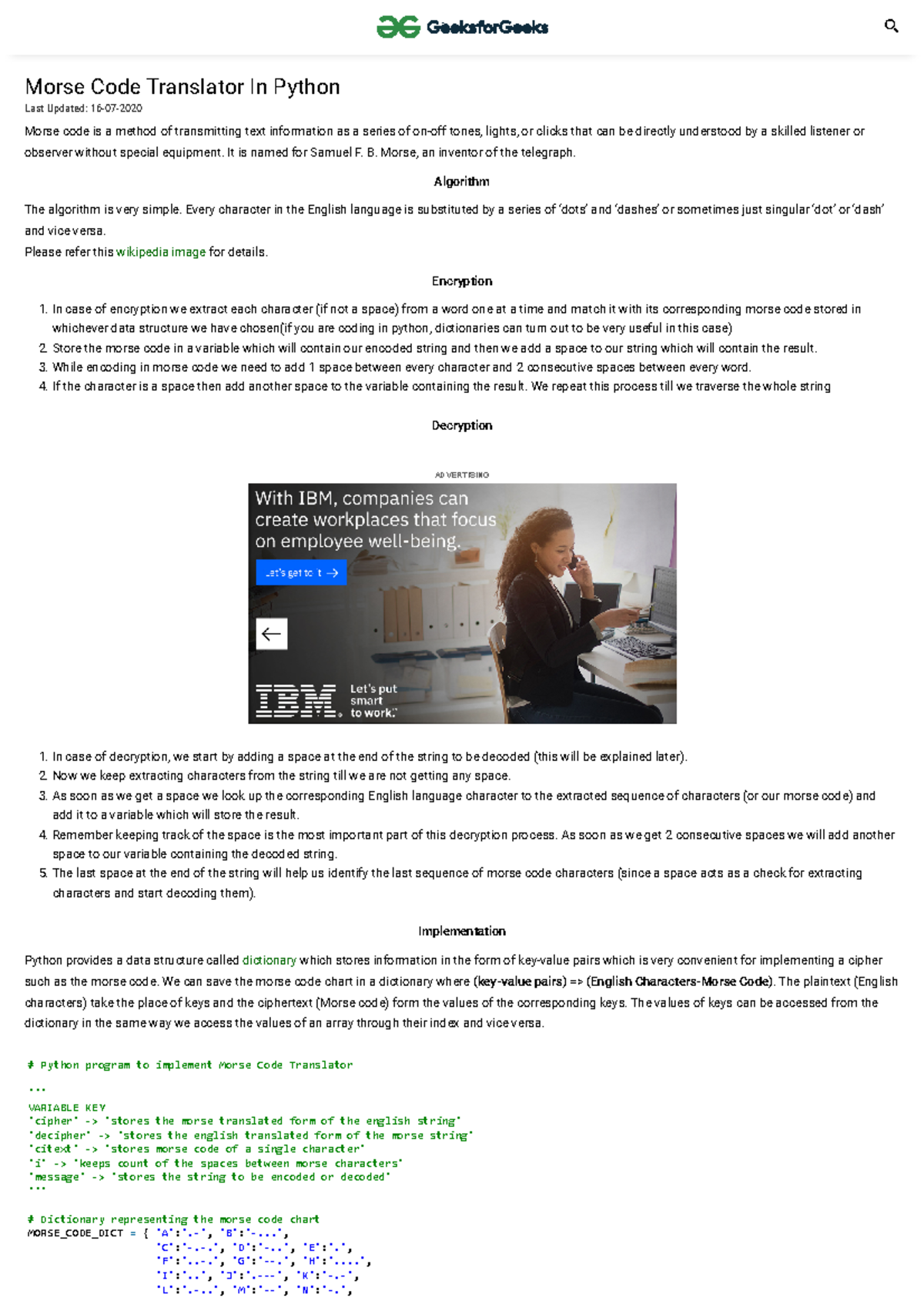 Morse Code Translator In Python - Geeksfor Geeks - Morse Code ...