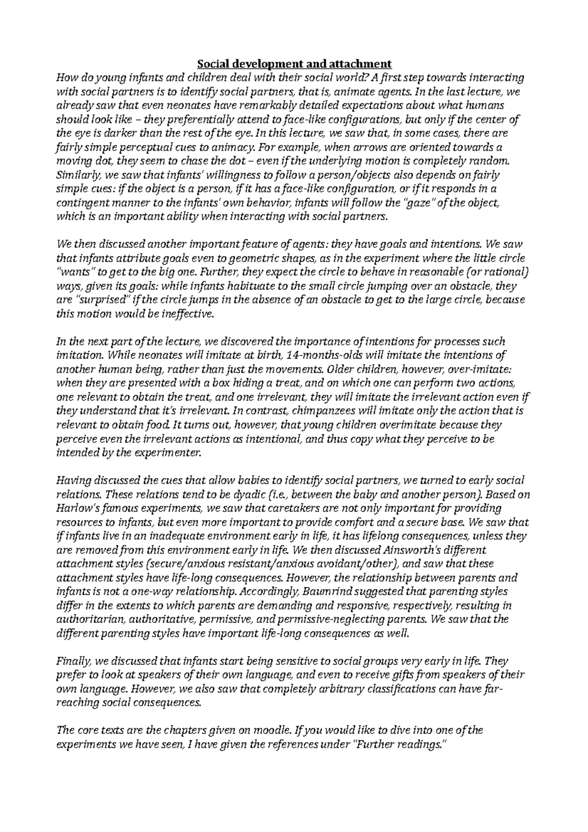 Study guide social development - Social development and attachment How ...