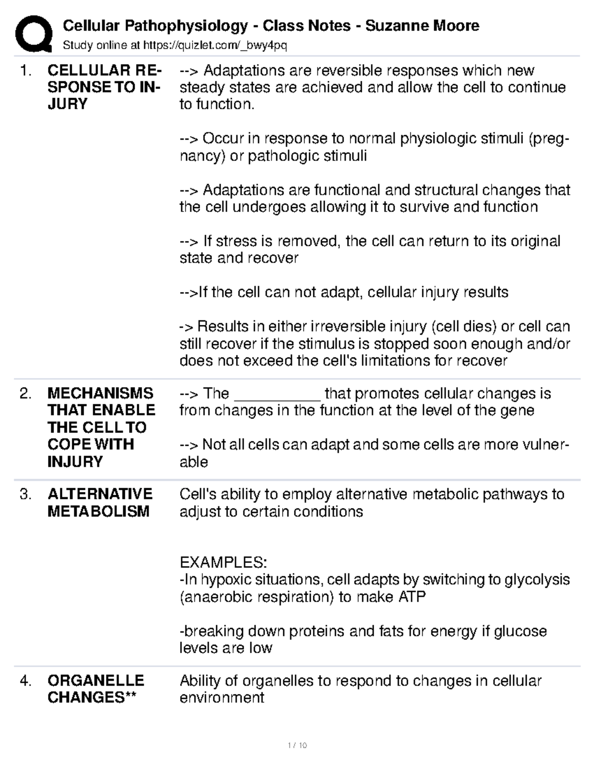 Cellular Pathophysiology - Study Guide - Study online at quizlet ...