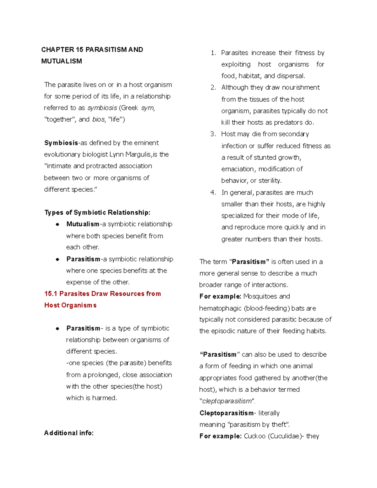 Chapter 15 Parasitism and Mutualism - CHAPTER 15 PARASITISM AND ...