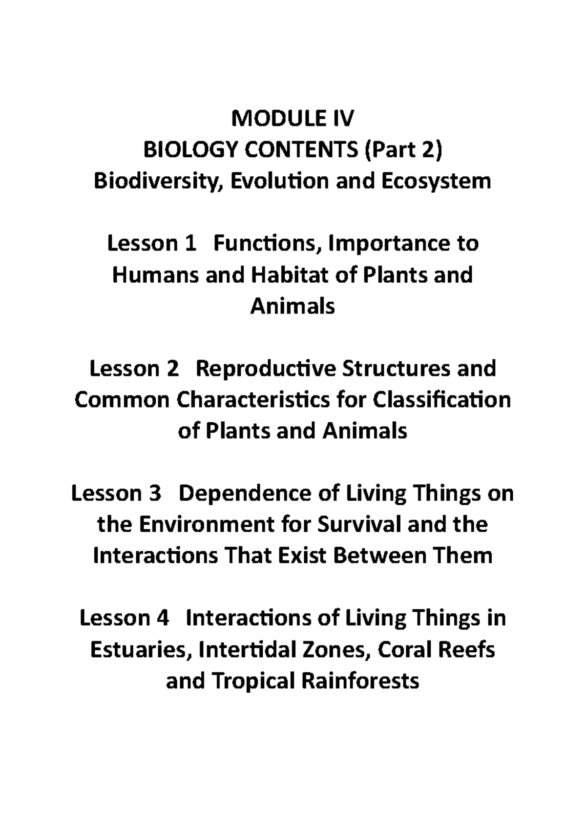 Module-4-Lesson-1-to-Lesson-4 - MODULE IV BIOLOGY CONTENTS (Part 2 ...