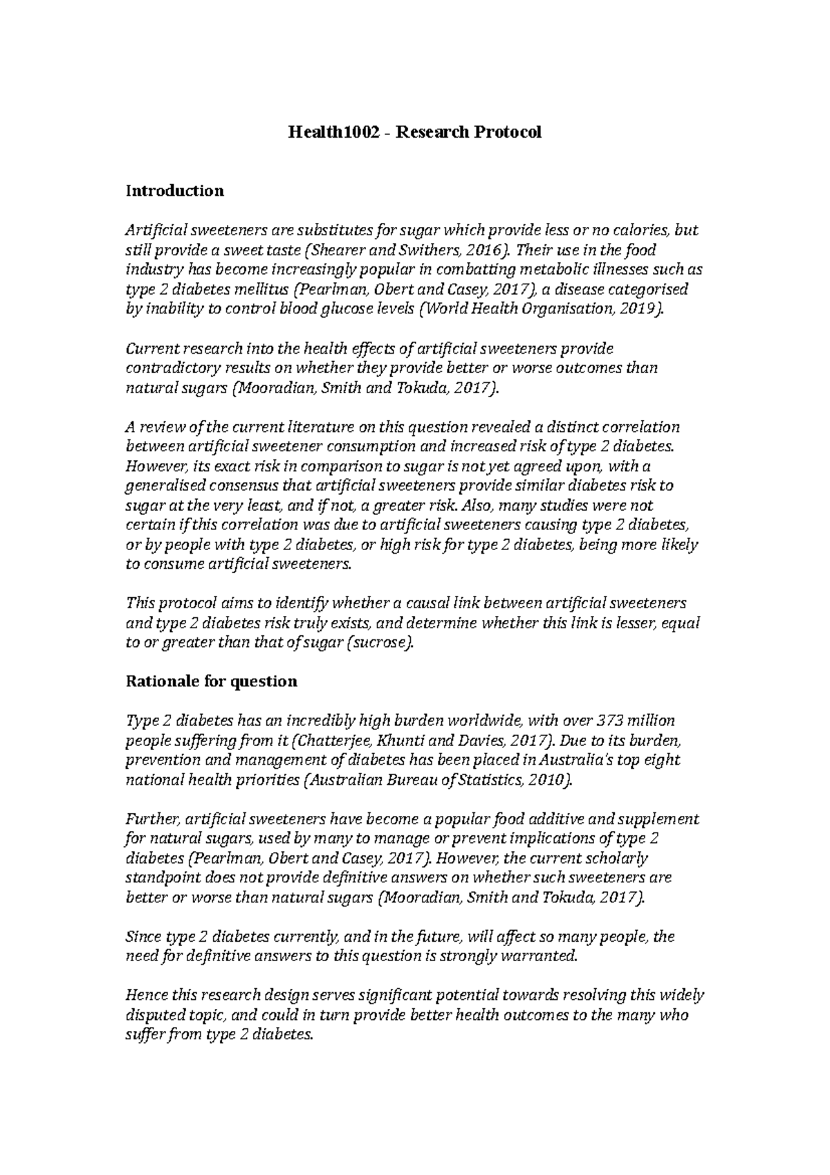 HLTH1002 Artificial Sweetener Research Protocol - Health1002 - Research Protocol Introduction ...