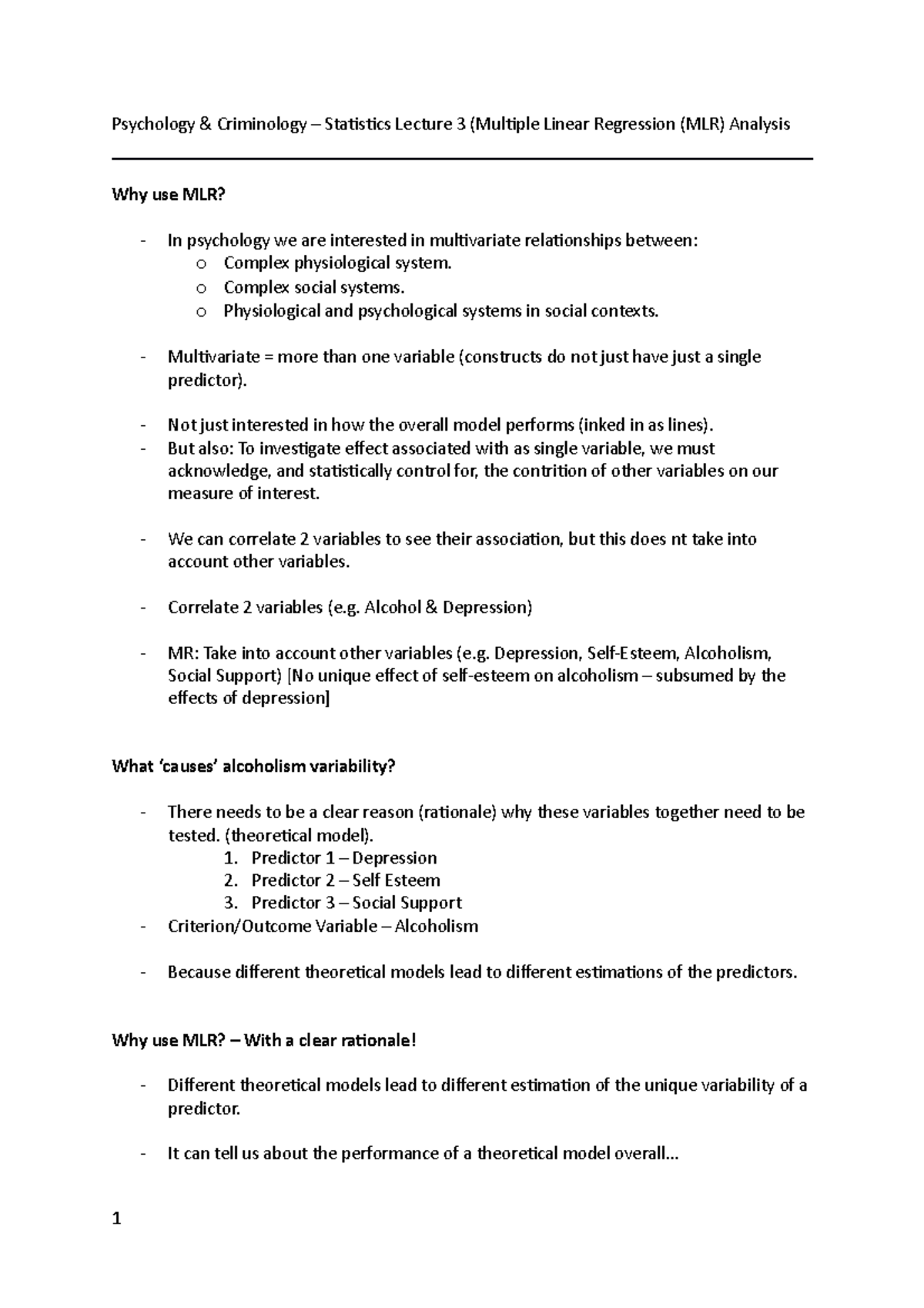Lecture 3 Multiple Linear Regression Mlr Analysis O Complex Social Systems O