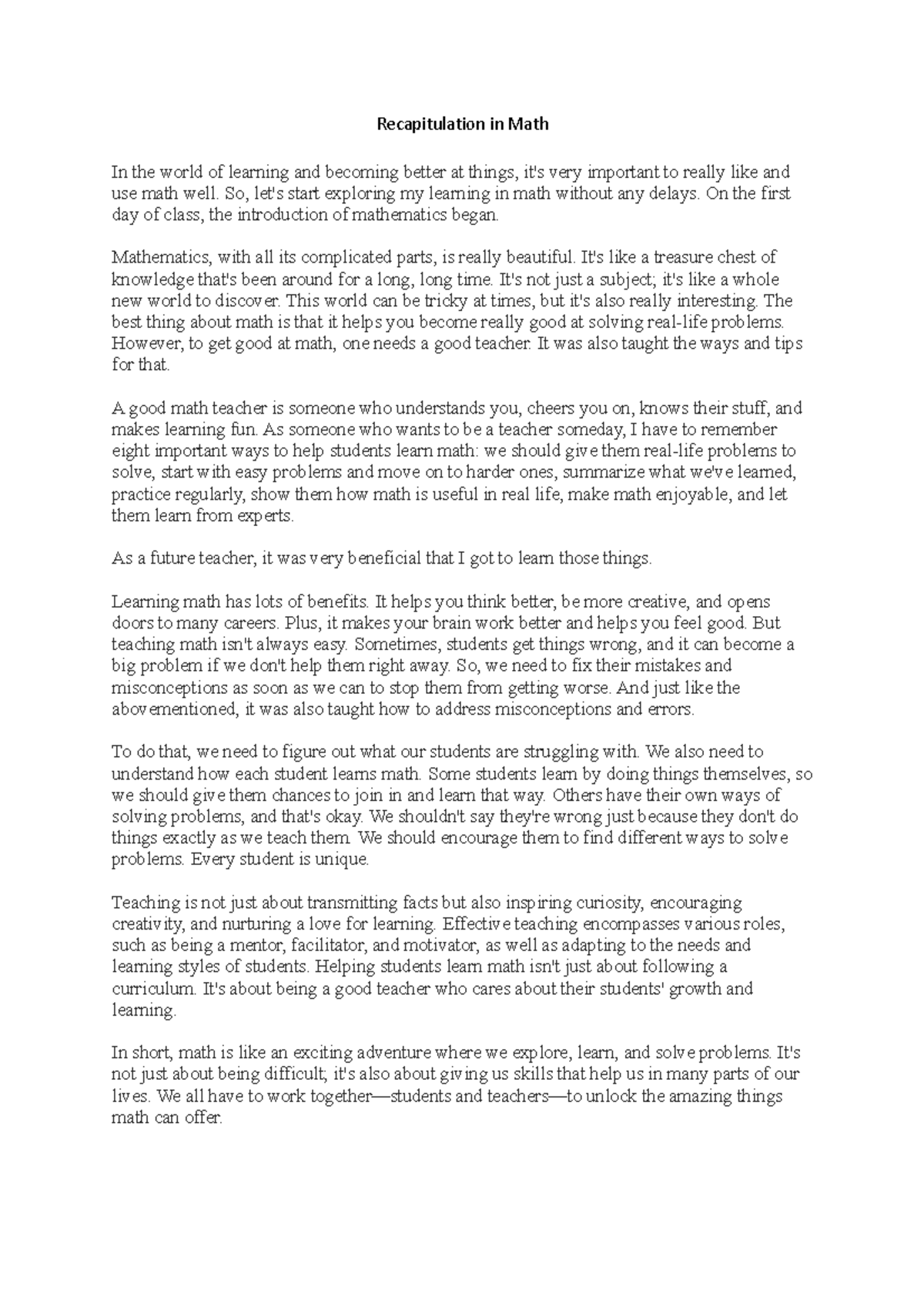 Recapitulation In Math So Lets Start Exploring My Learning In Math Without Any Delays On