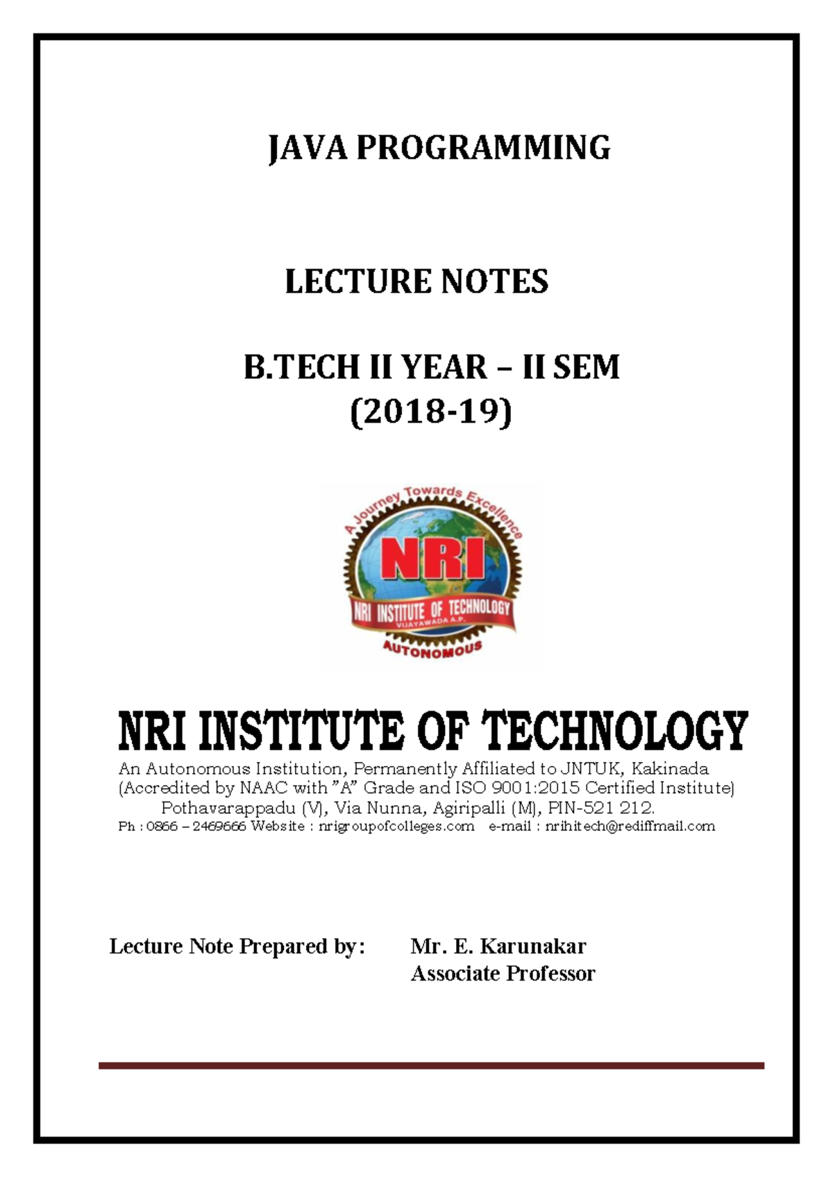 Java Programming Notes Java Programming Lecture Notes B Ii Year Ii 1904