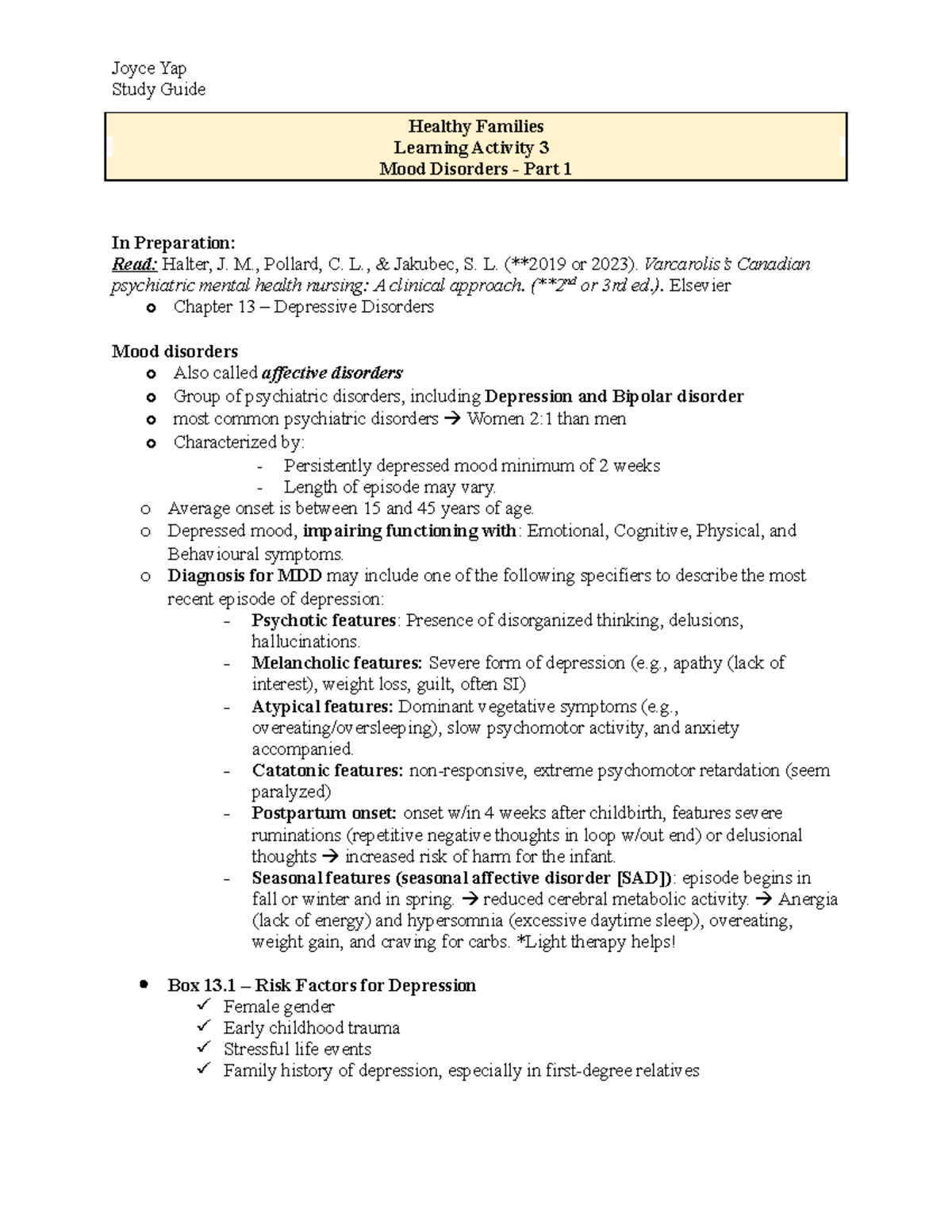 Class 3 MDD Study G - rer - Study Guide Healthy Families Learning ...