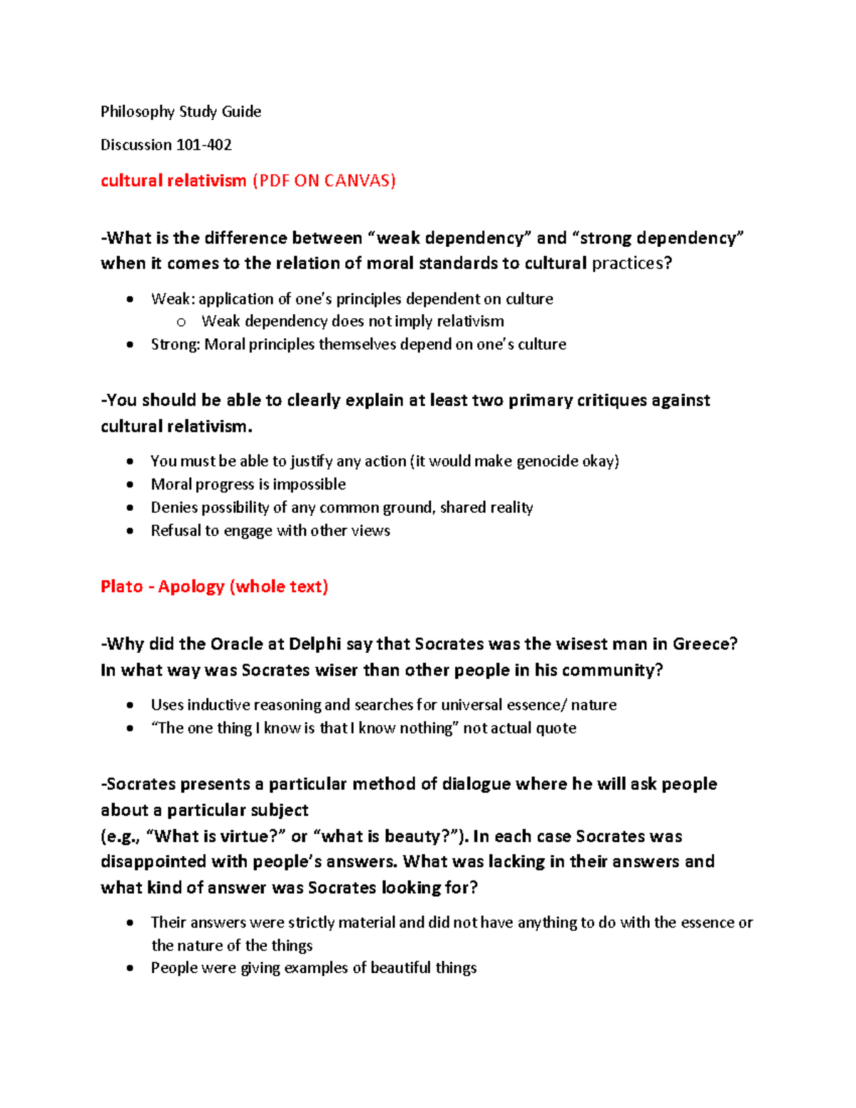 Philosophy exam 1 study guide - Philosophy Study Guide Discussion 101 ...