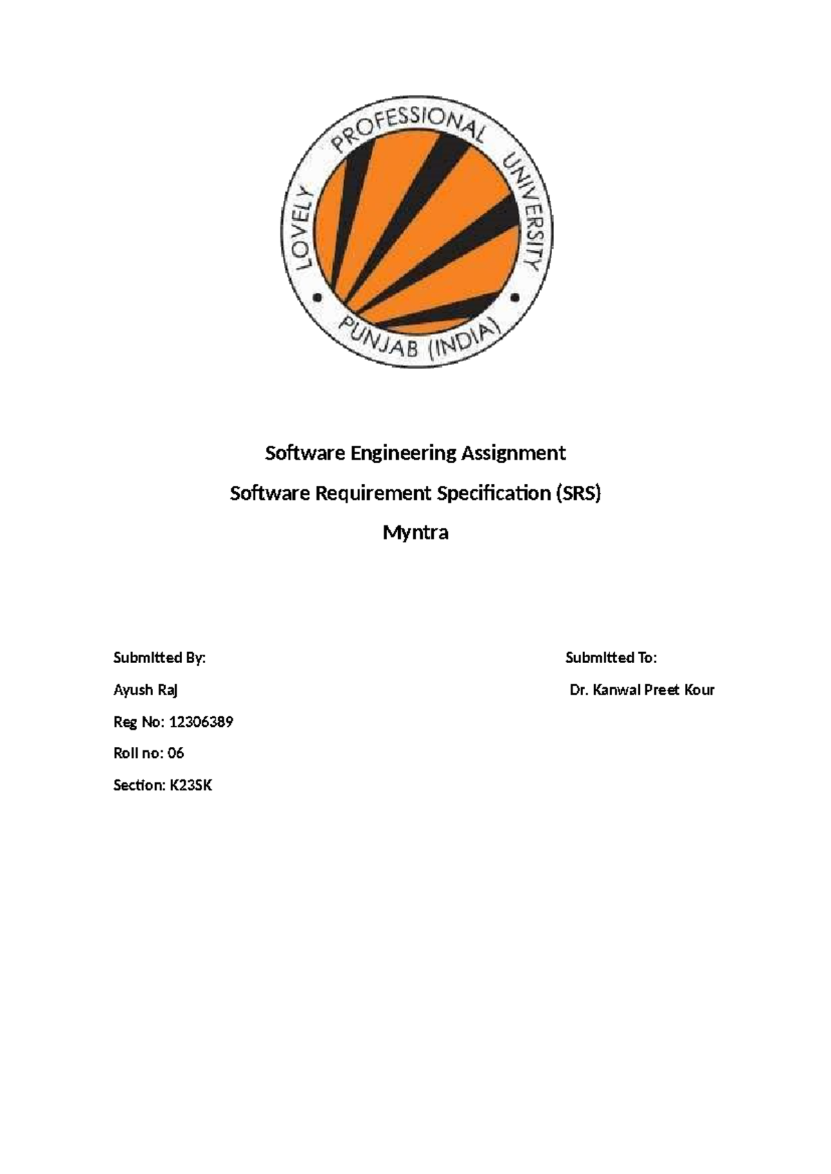 Srs - Software Engineering Assignment Software Requirement Specification (SRS) Myntra Submitted ...