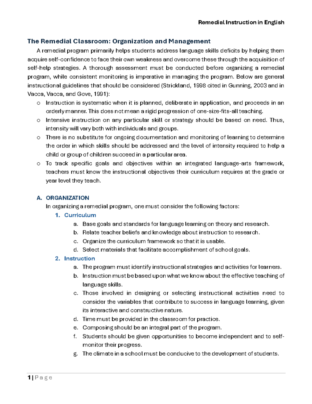 Remedial Instruction in English - The Remedial Classroom: Organization ...