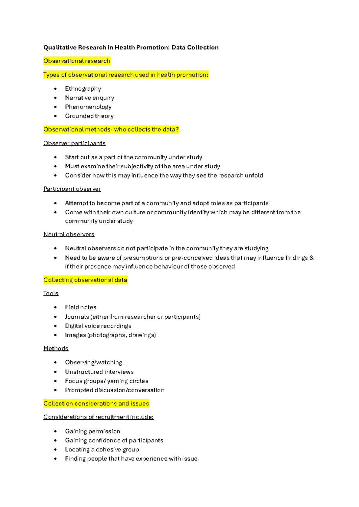 Health Promotion Notes - Qualitative Research in Health Promotion: Data ...