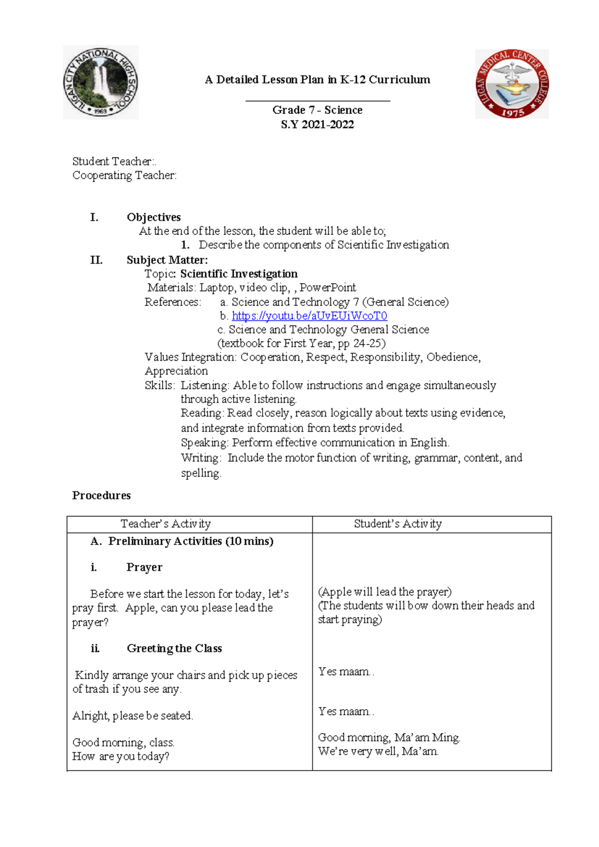 Dlp 1 - Detailed Lesson Plan for Practice Teach - A Detailed Lesson ...