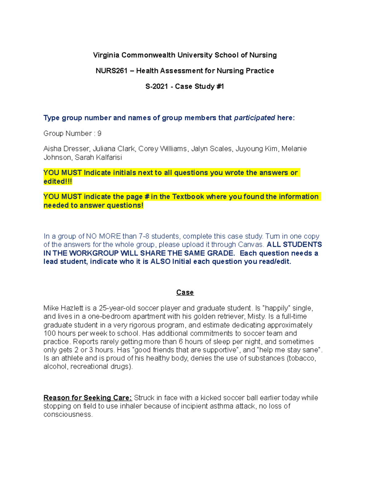 Case Study #1, Group #9 - assignment - Virginia Commonwealth University ...